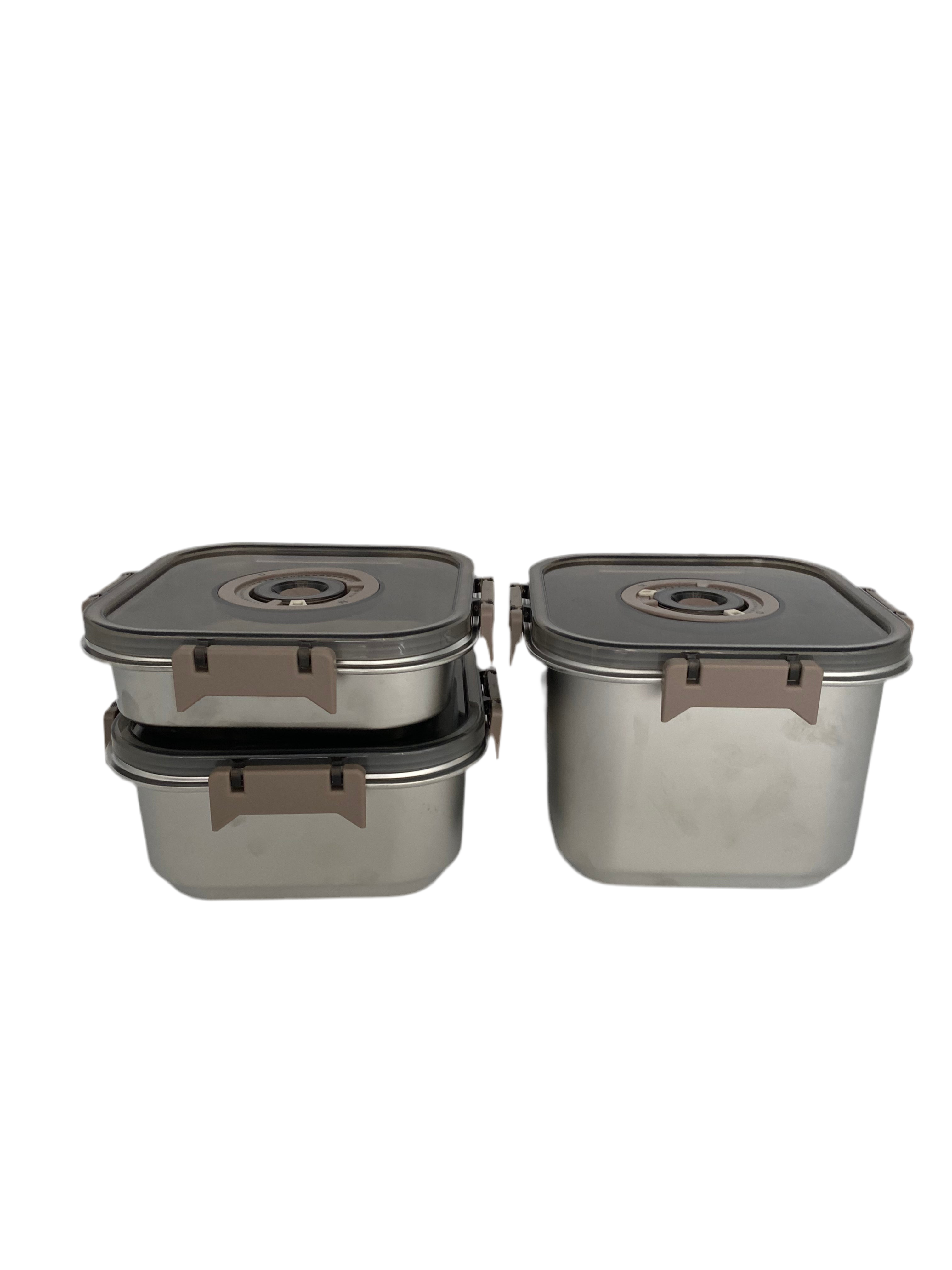 Set 3 pcs Stainless Steel Squared Preservative Box – Baytkon